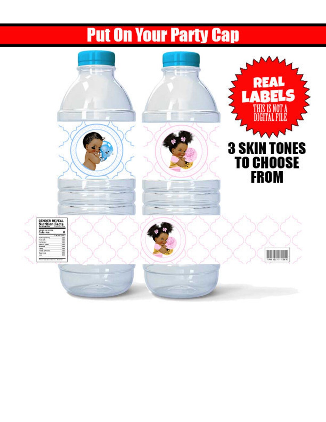 Water Bottle Labels Football or Pom Poms Gender Reveal Party Decoration ...