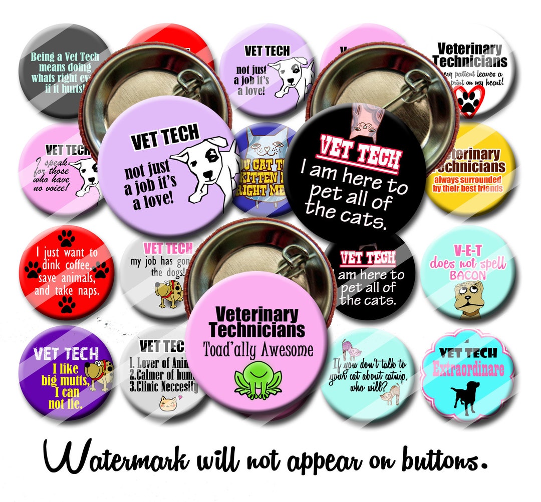 Dog Lovers Veterinarian Assistant Vet Tech Buttons Pins Badges Gift 1. ...