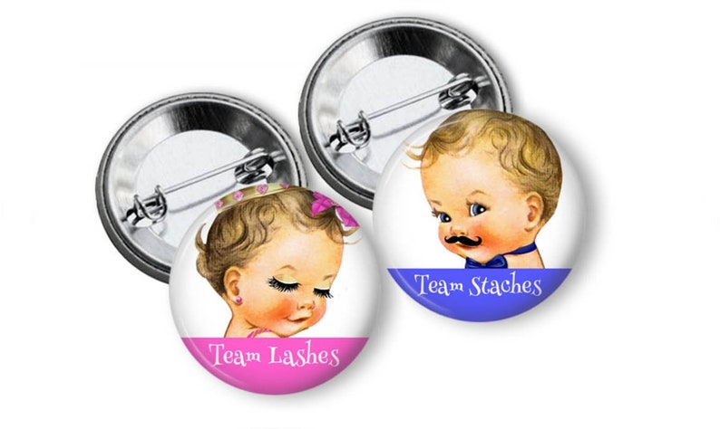 Gender Reveal Pins Staches Or Lashes Gender Reveal Party Etsy