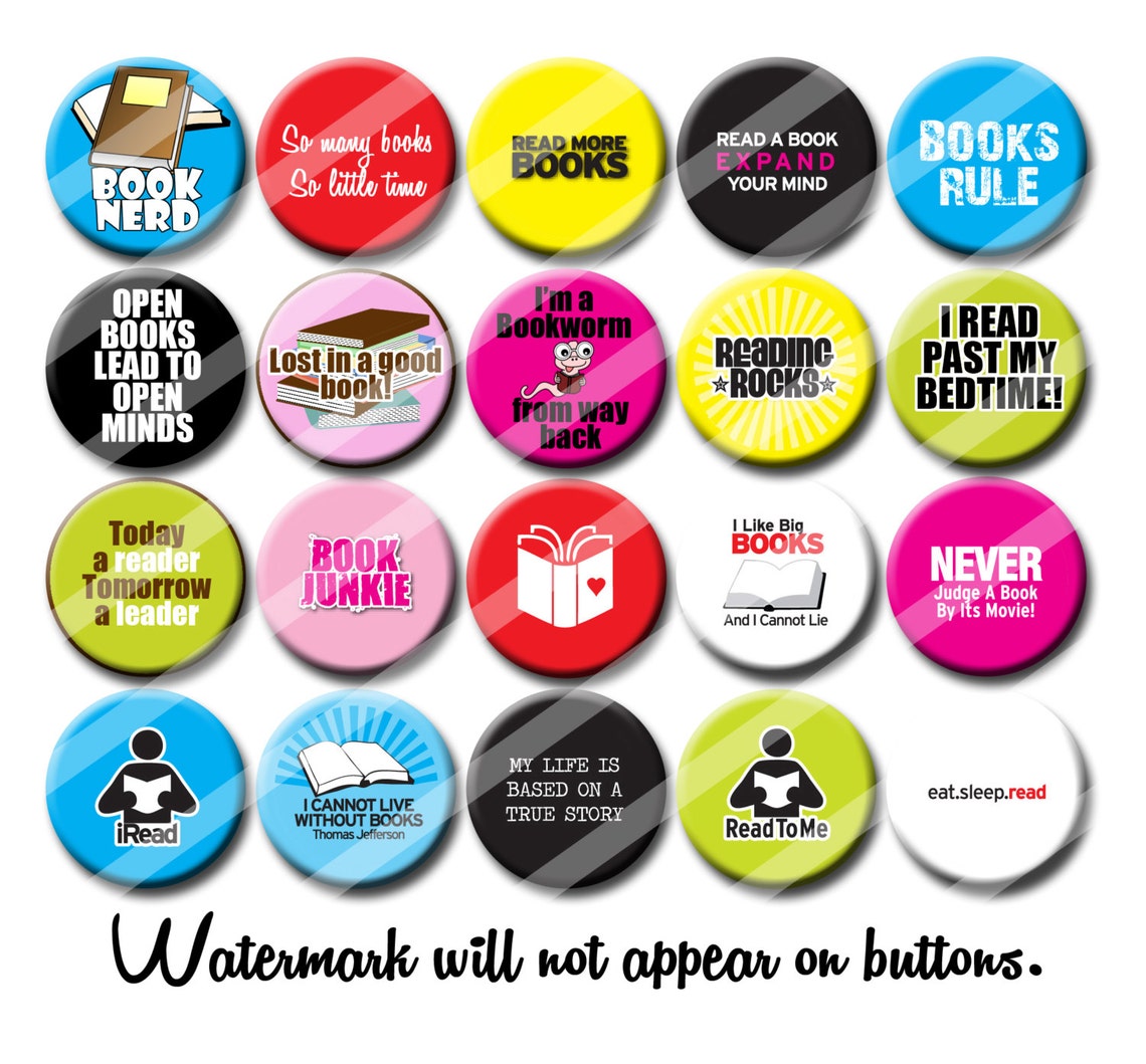 Book Lover Reading Librarian Pins 1.25 Inch Pinback Buttons | Etsy