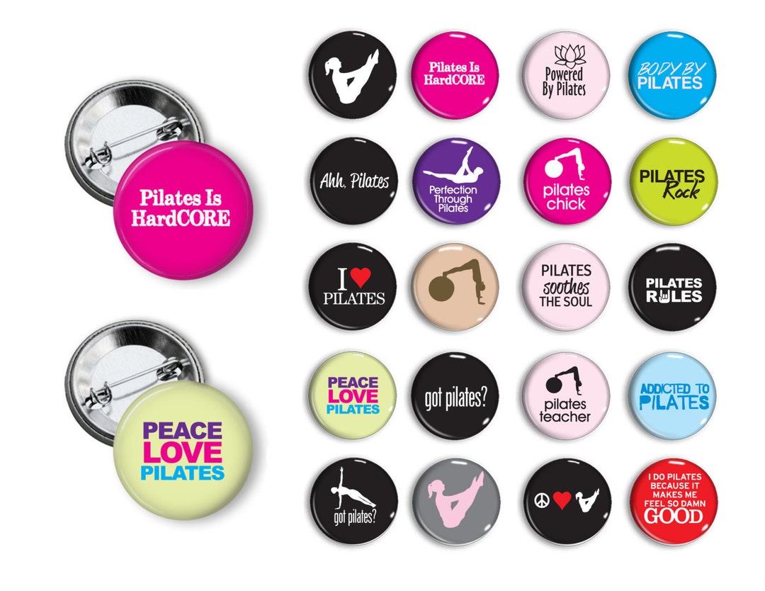 Pilates Pins Exercise Theme set 1 Pin Back Button Party Favors 1.25 ...