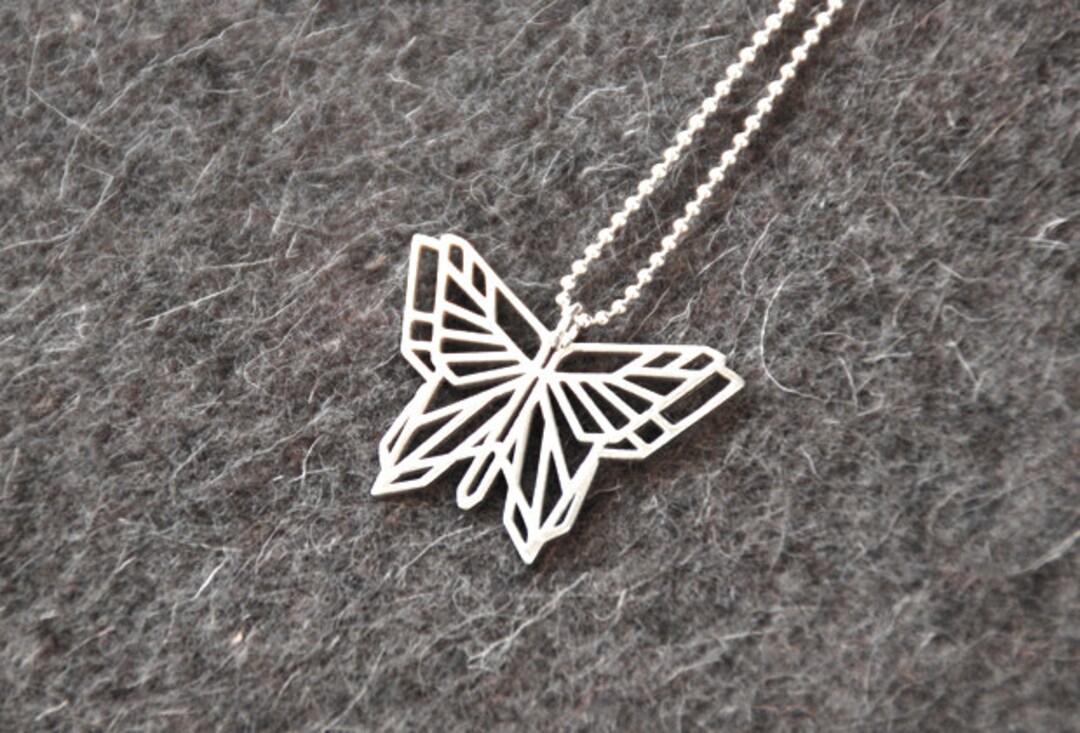 Butterfly Necklace in Silver, Geometrical Design - Etsy