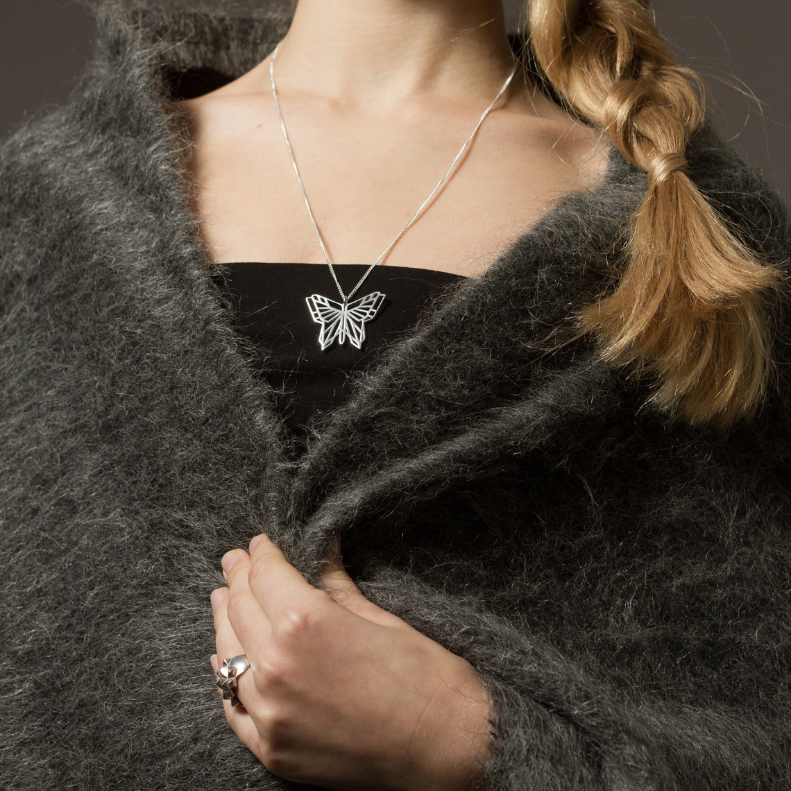 Butterfly Necklace in Silver, Geometrical Design - Etsy