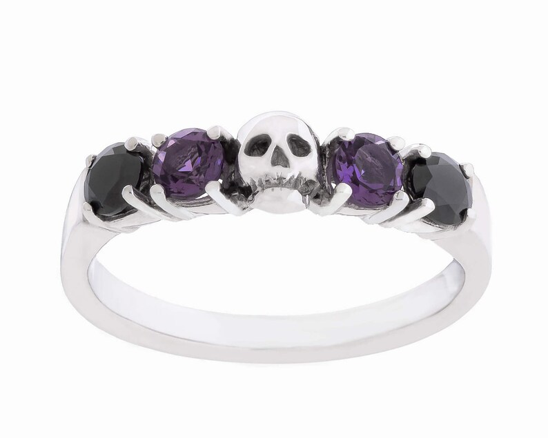 HELICE Skull Wedding Ring With Gemstones in Sterling Silver - Etsy
