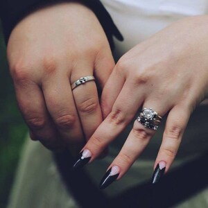 Skull Wedding Ring - HELICE - Black Diamond Sterling Engagement Ring ...