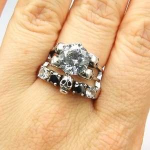 Skull Wedding Ring - HELICE - Black Diamond Sterling Engagement Ring ...