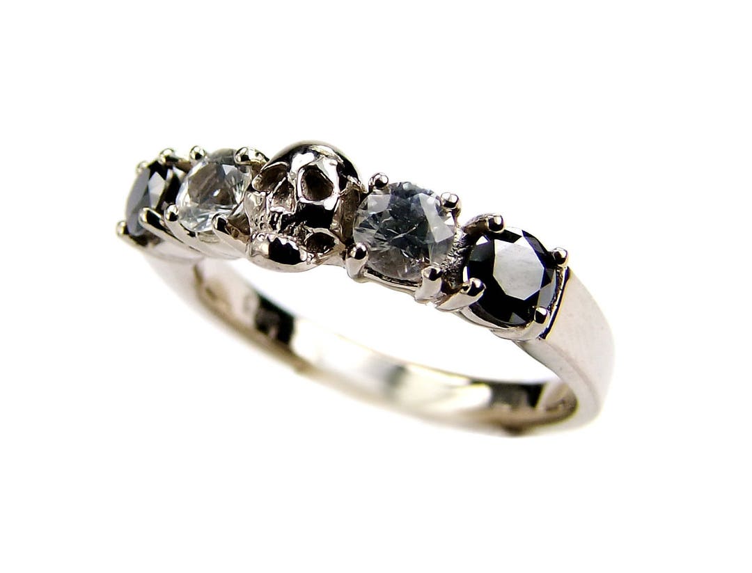 Noble Goth Ring - HELICE - Solid White Gold or Platinum Skull Wedding ...