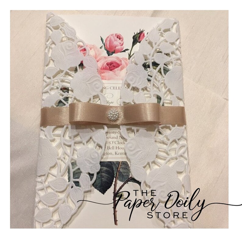 10 off White ROSE FLORAL Doilies Invitations - Etsy