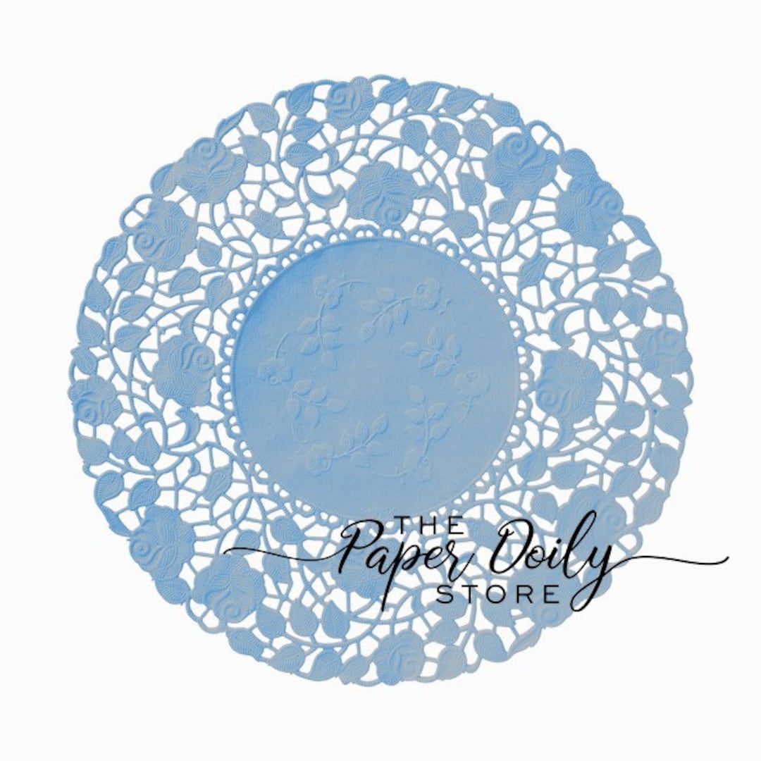 BOY BLUE Paper Doilies ROSE Floral | 8" Round Size | Light Blue Lace ...