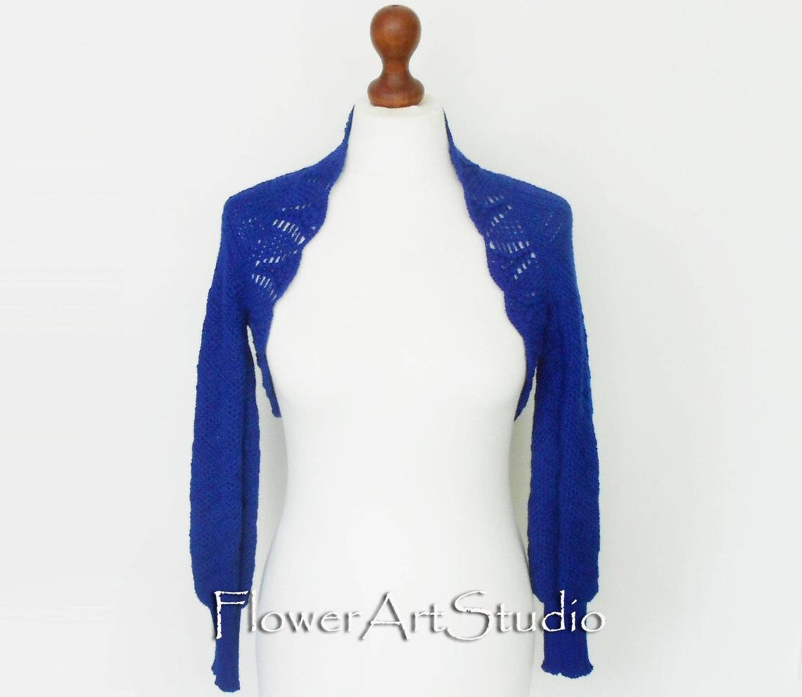 Bridal Royal Blue Knitted Jacket Long Sleeve Bolero Shrug - Etsy