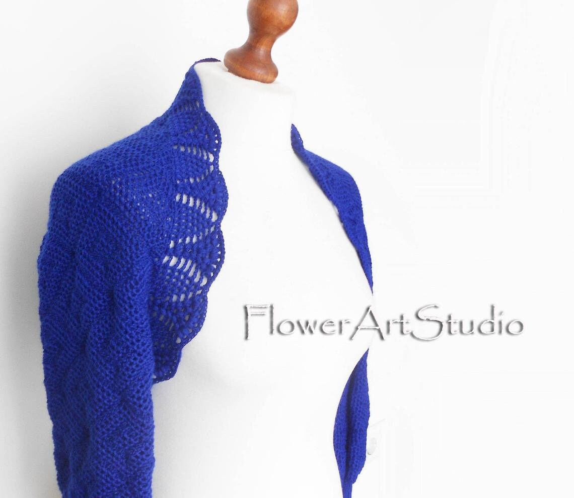 Bridal Royal Blue Knitted Jacket Long Sleeve Bolero Shrug - Etsy