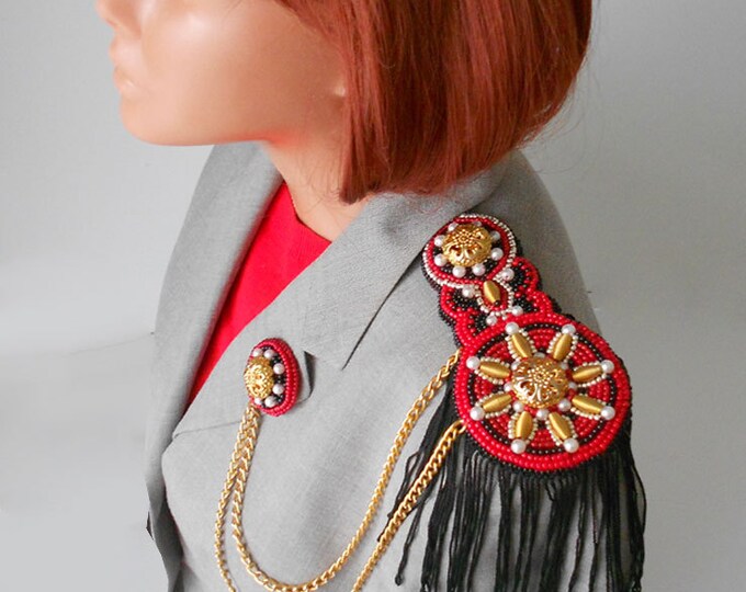 Red / Black / Gold Color Beaded Epaulet on Your Extravagant - Etsy