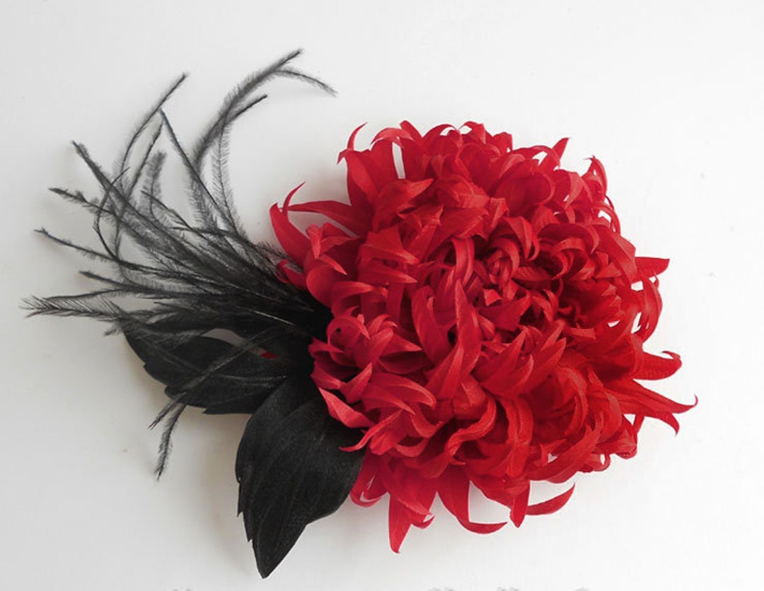 Red Fabric Flower Brooch, Red Silk Flower, Bridal Brooch, Flower for ...