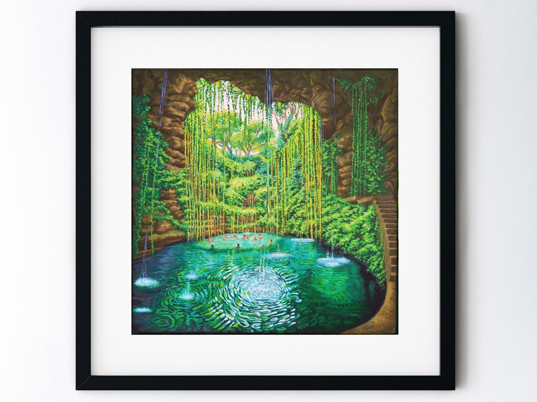 Ik Kil Cenote Art Print - Yucatan Mexico Artwork - Green Jungle Cave ...