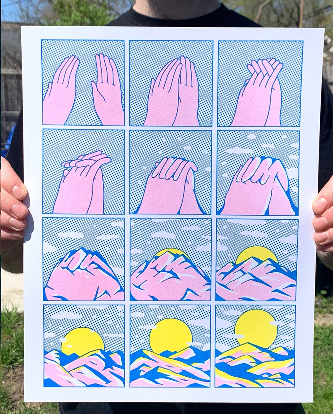 Together Again Risograph Print. 11 X 14 3 Color Illustration. Our Hands Becoming the Mountains ...