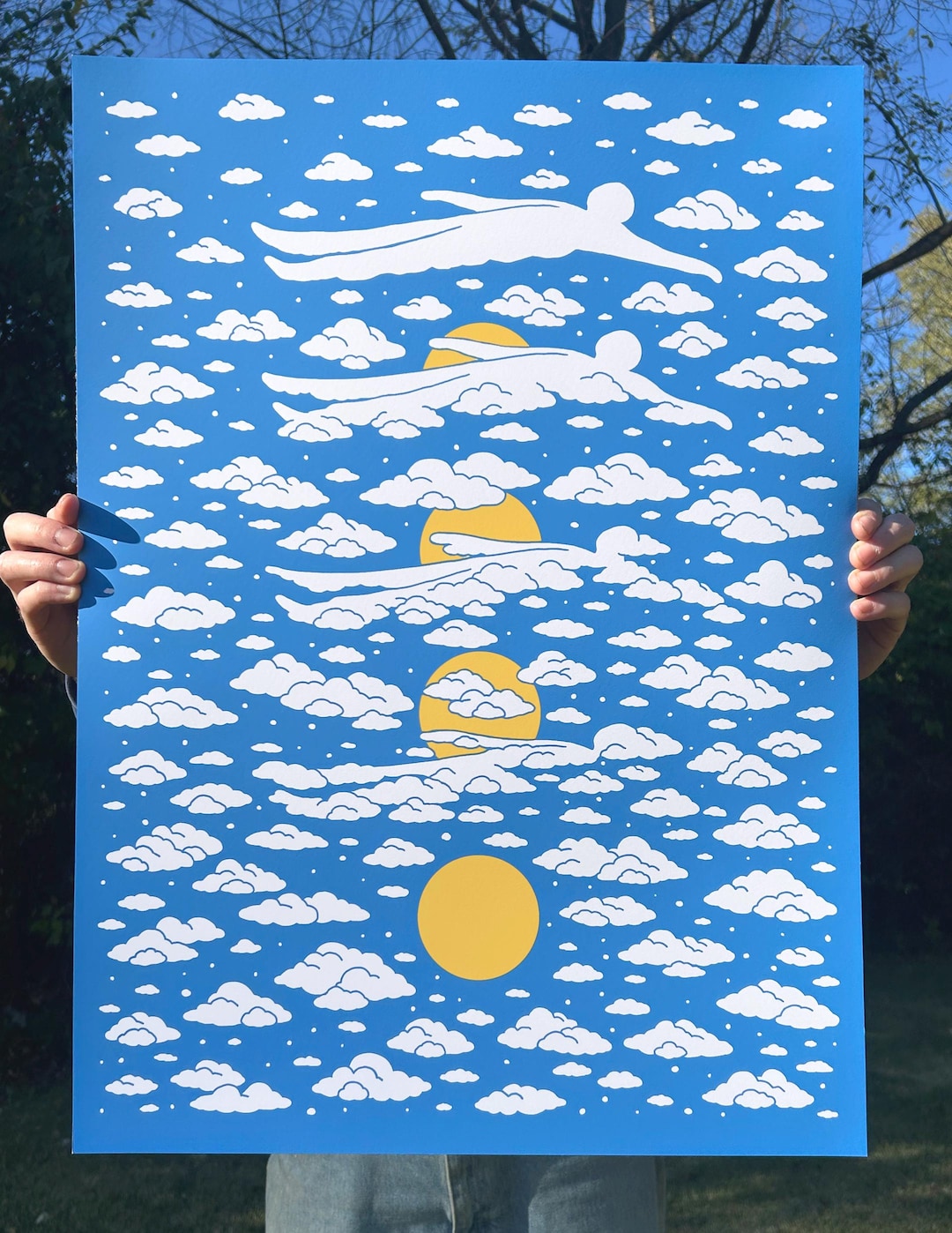 Clouds Silkscreen Print 18" X 24" 2 Color Illustration. "in the Clouds ...