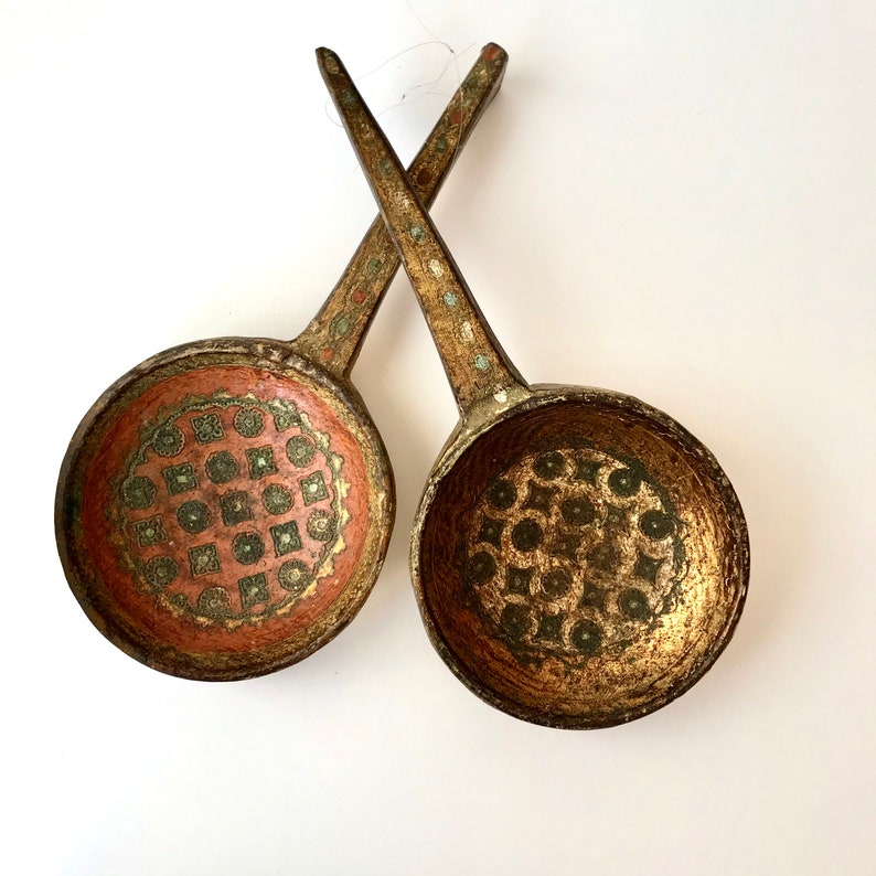Spoons Paper Mache, 2 Large Ladles, Florentine Gilt Wall Spoons, Big ...