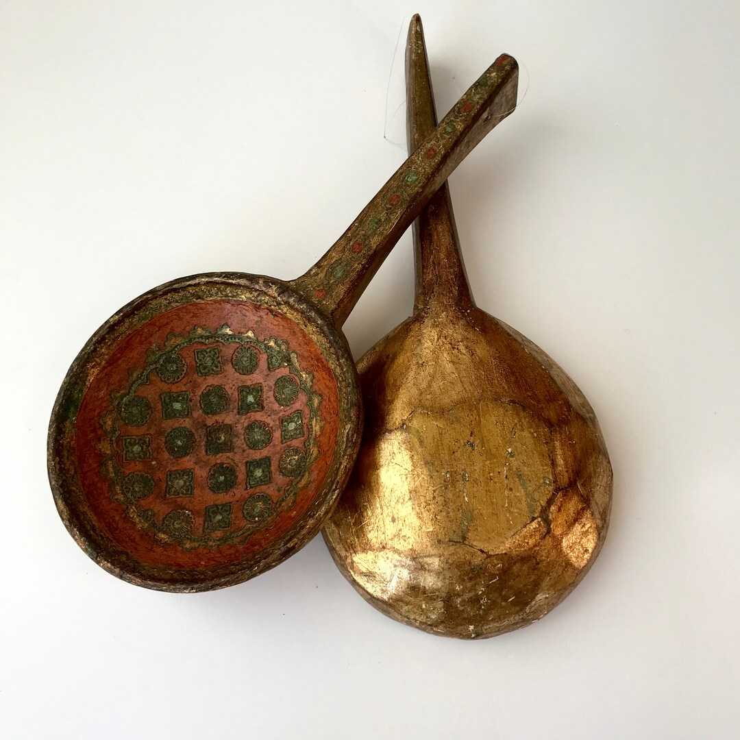 Spoons Paper Mache, 2 Large Ladles, Florentine Gilt Wall Spoons, Big ...
