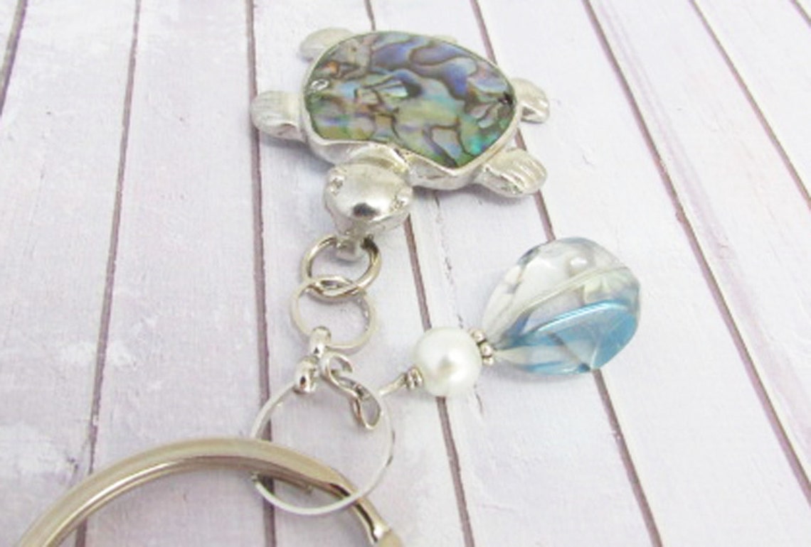 Turtle Keychain Beach Keychain Sea Turtle Keychain Abalone | Etsy