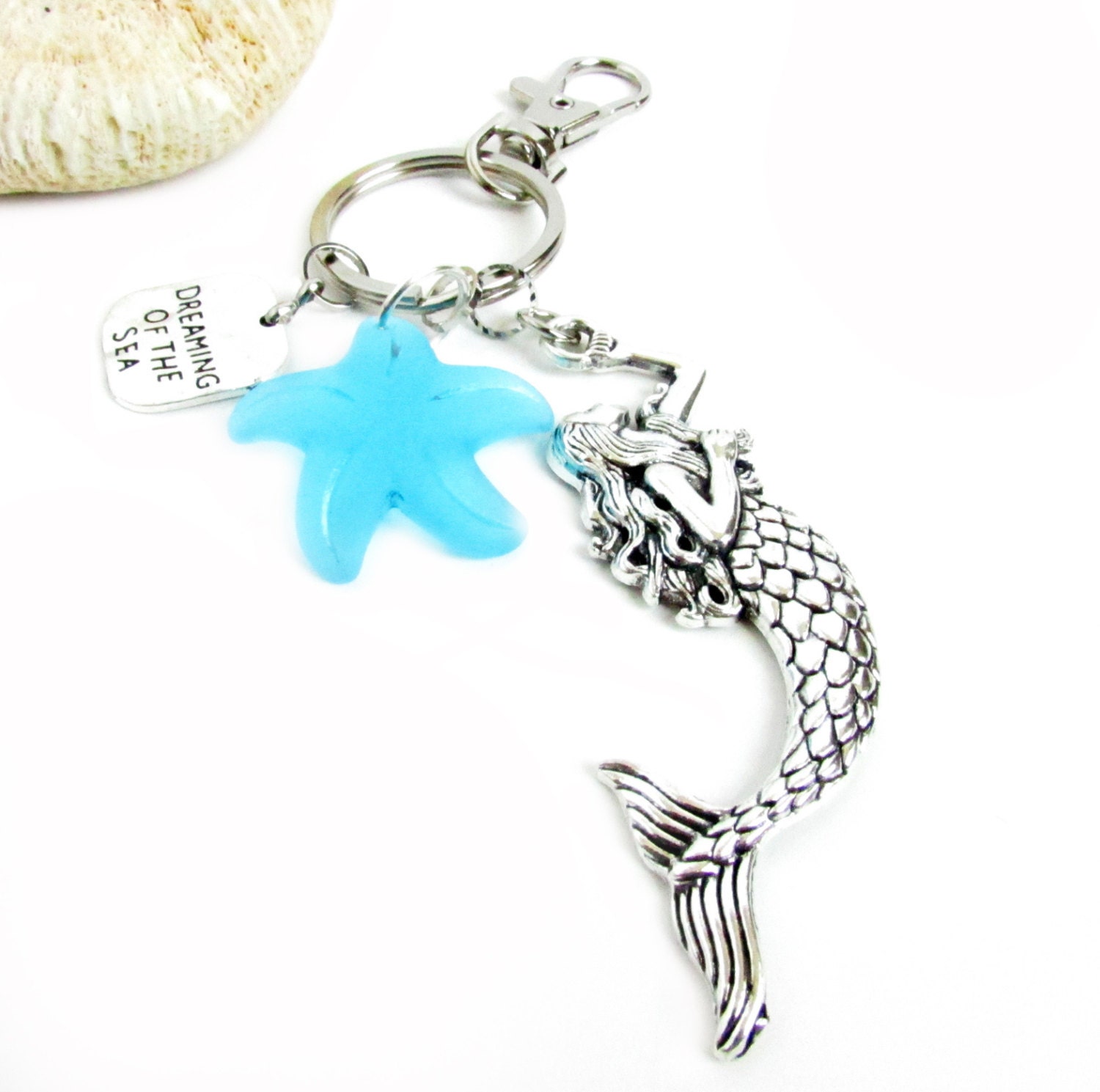 Mermaid Keychain Mermaid Keyring Beach Keychain Sea Glass | Etsy
