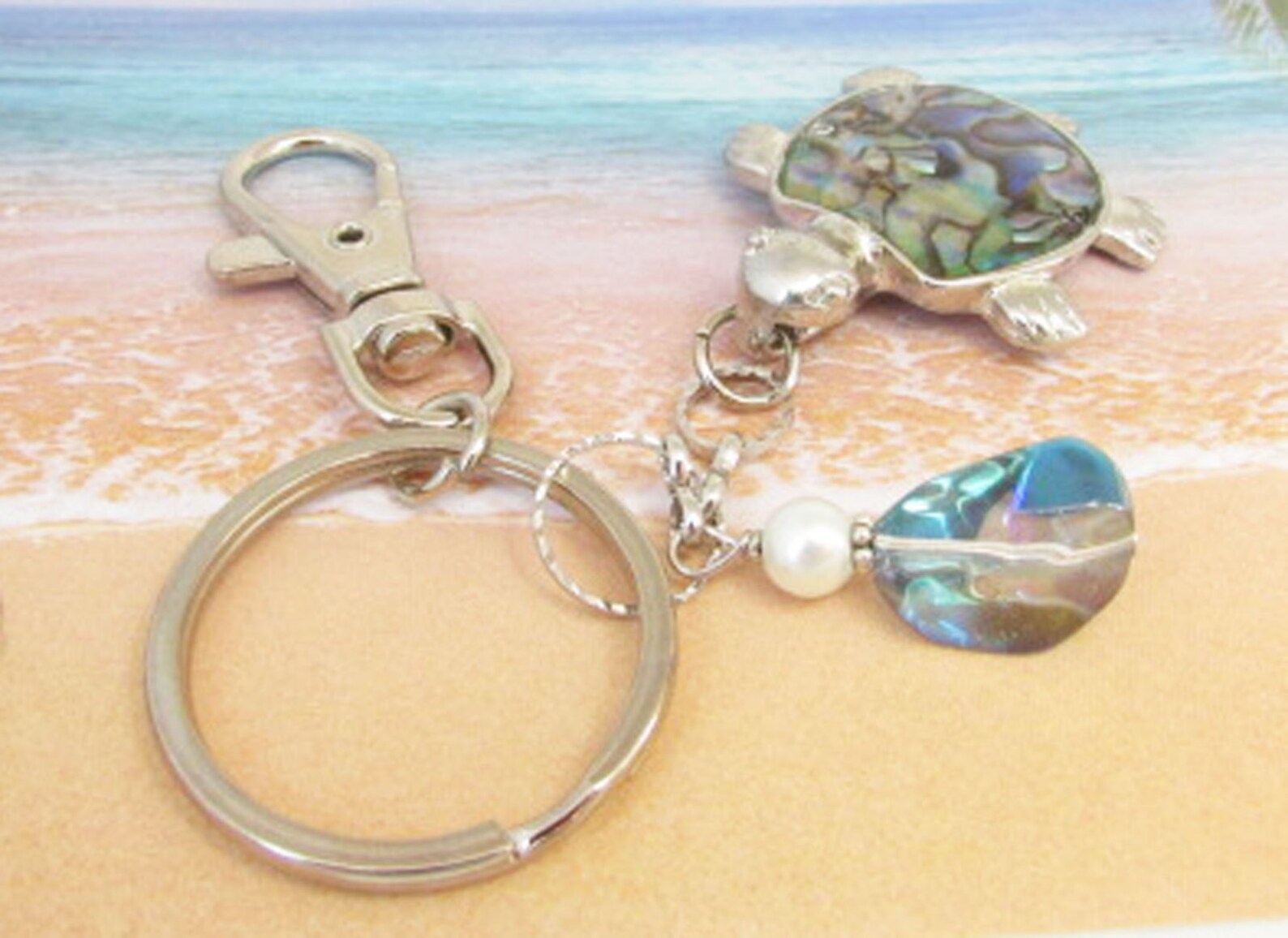Turtle Keychain Beach Keychain Sea Turtle Keychain Abalone | Etsy