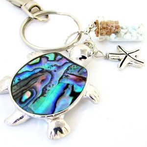 Sea Turtle Keychain, Beach Keychain, Abalone Keychain, Beach Bottle ...