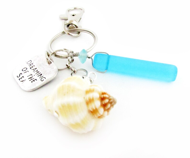 Sea Glass Keychain Sea Shell Keychain Nautical Keychain - Etsy