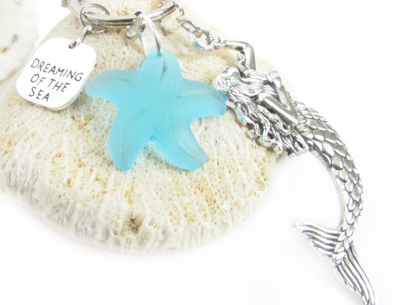 Mermaid Keychain Mermaid Keyring Beach Keychain Sea Glass - Etsy