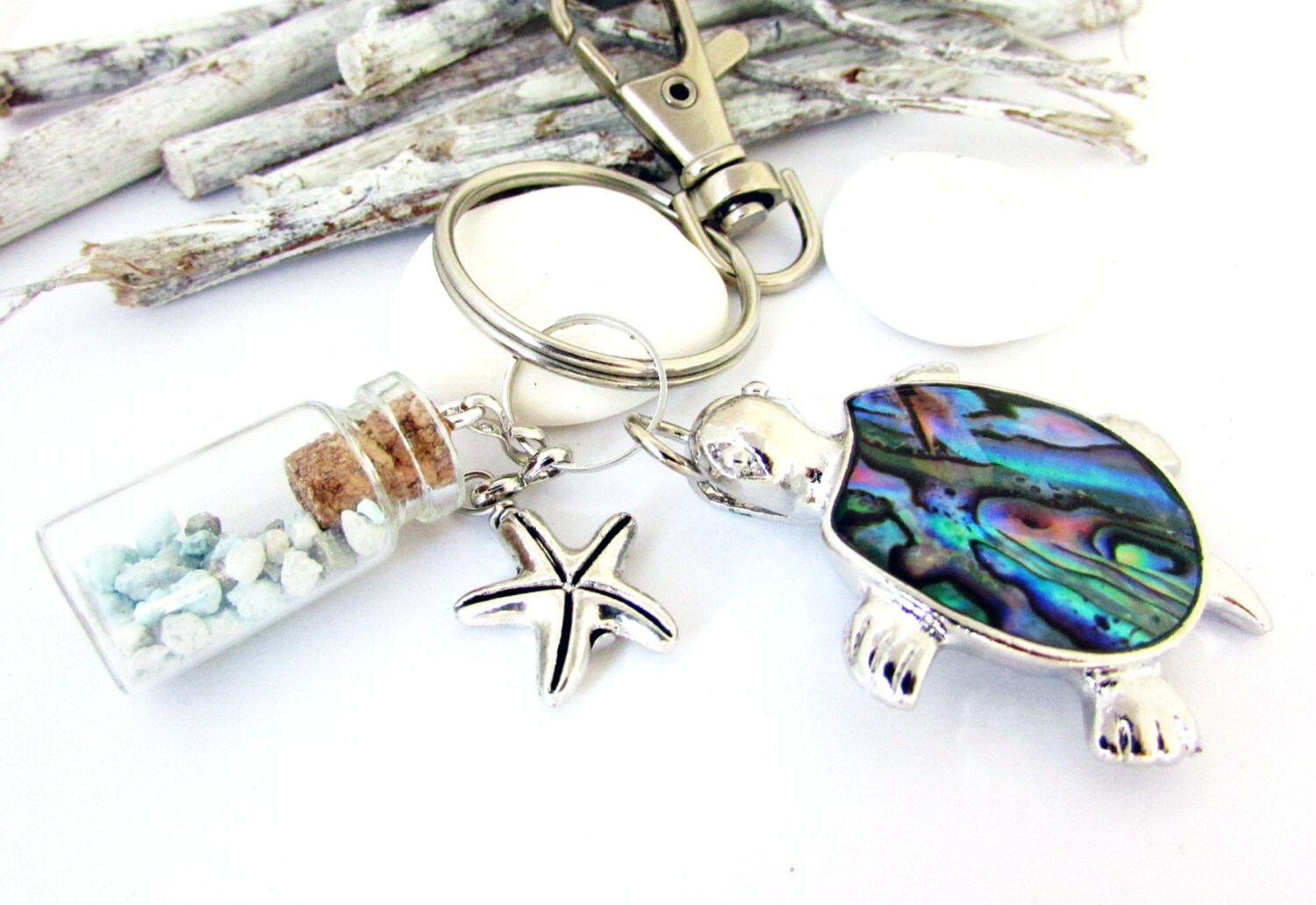 Sea Turtle Keychain Beach Keychain Abalone Keychain Beach - Etsy