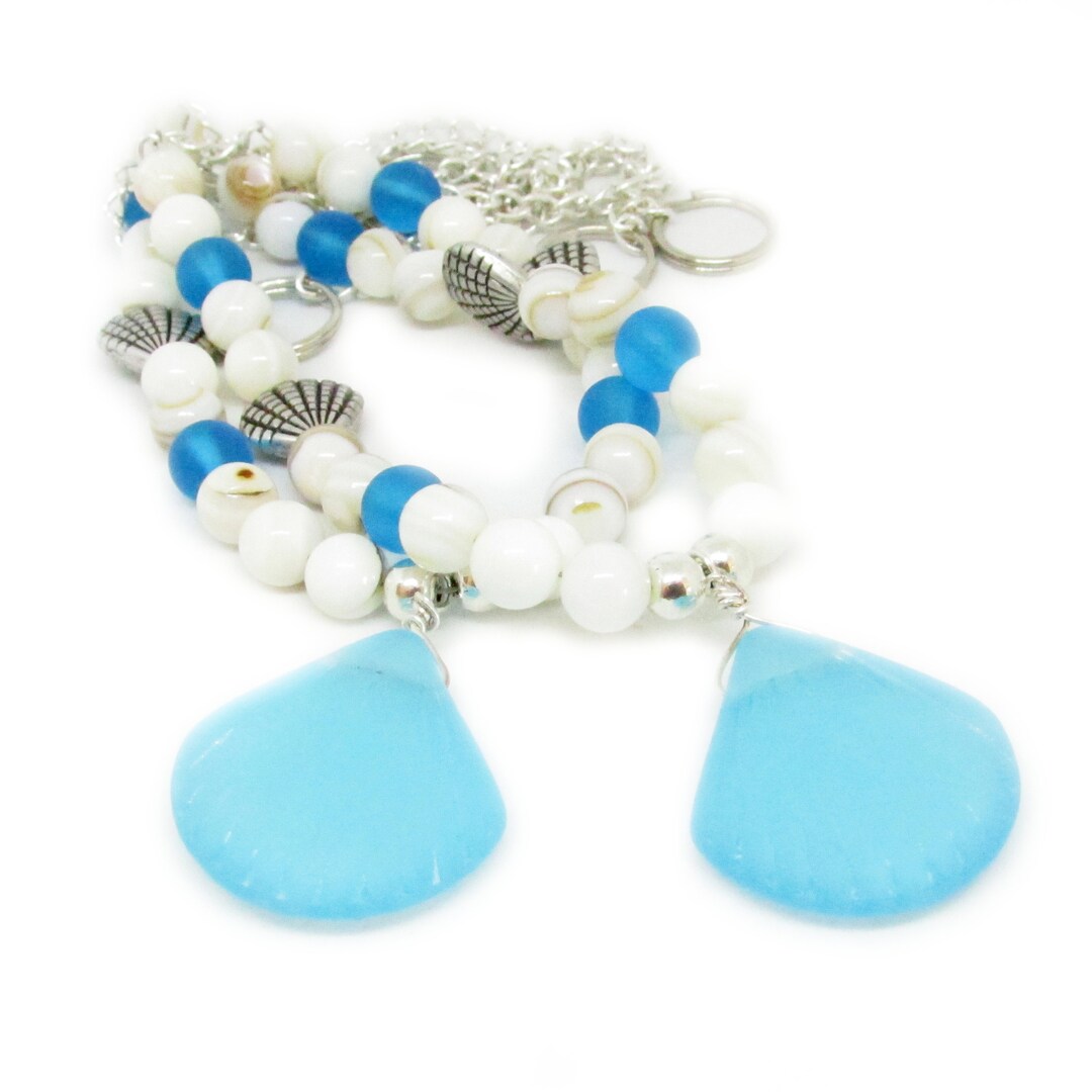 Sea Shell Curtain Tiebacks, Blue Sea Glass Drapery Holdbacks, Beach ...