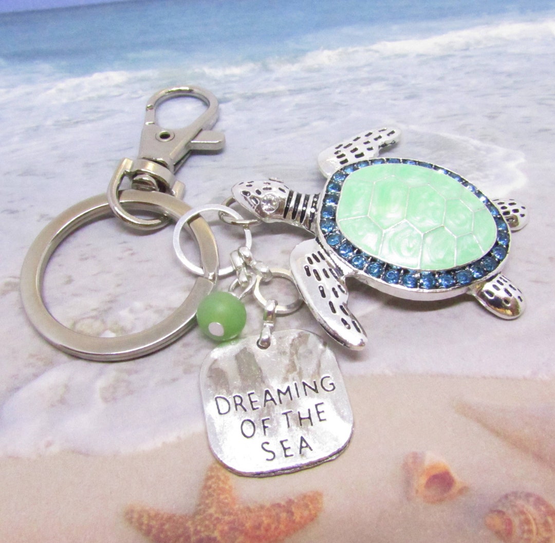 Sea Turtle Keychain, Beach Keyring, Dreaming of the Sea Quote Keychain ...