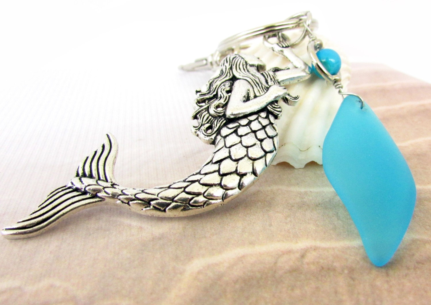 Mermaid Keychain Mermaid Key Chain Mermaid Gift Sea Glass | Etsy