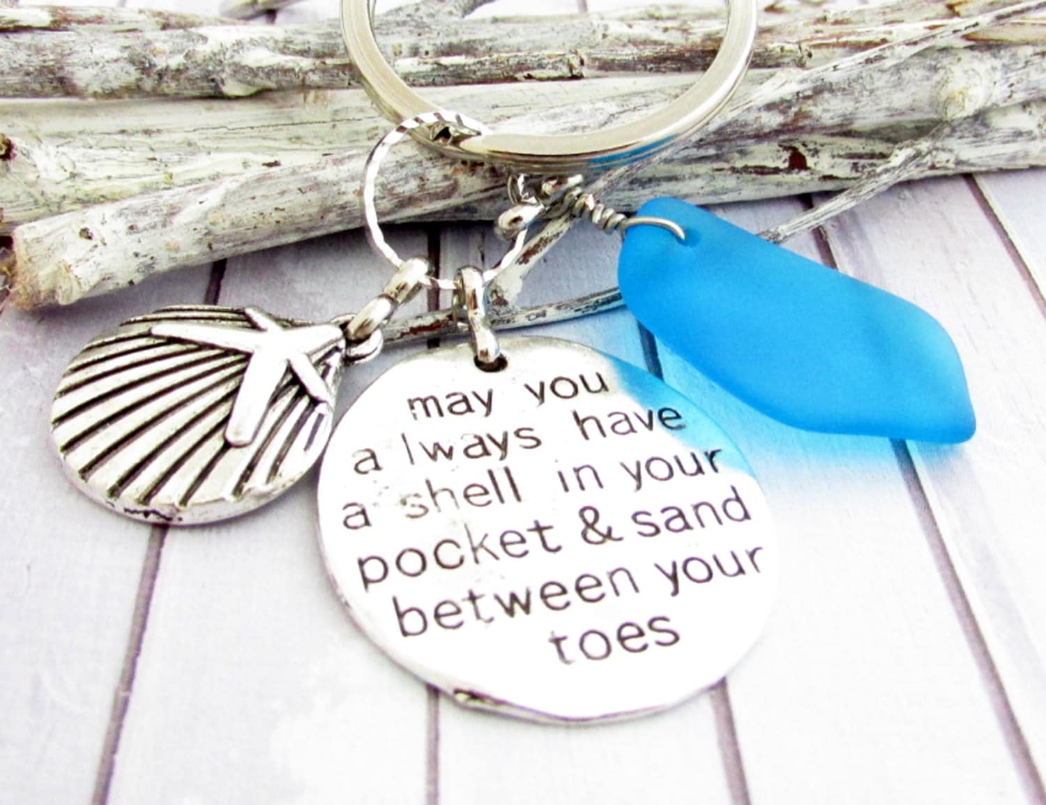 Sea Glass Keychain Rearview Mirror Charm Beach Glass - Etsy
