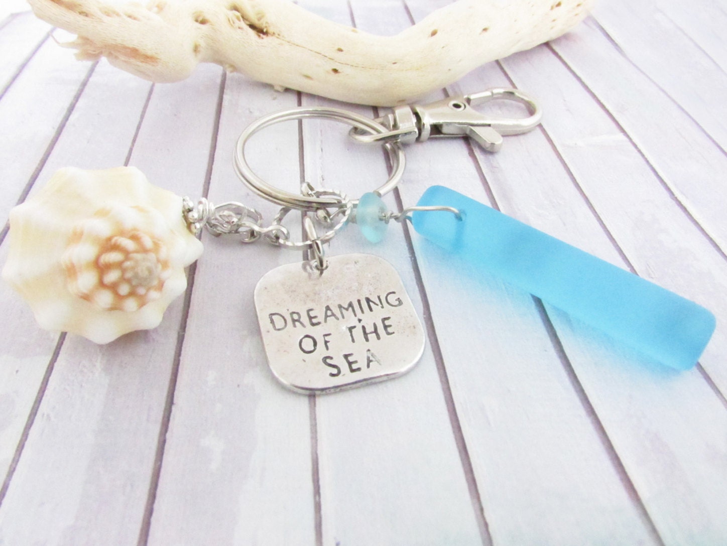 Sea Glass Keychain Sea Shell Keychain Nautical Keychain - Etsy