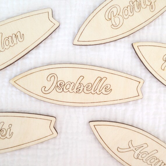 Surfboard Name Tag Surf Place Card Customized Wood Place | Etsy