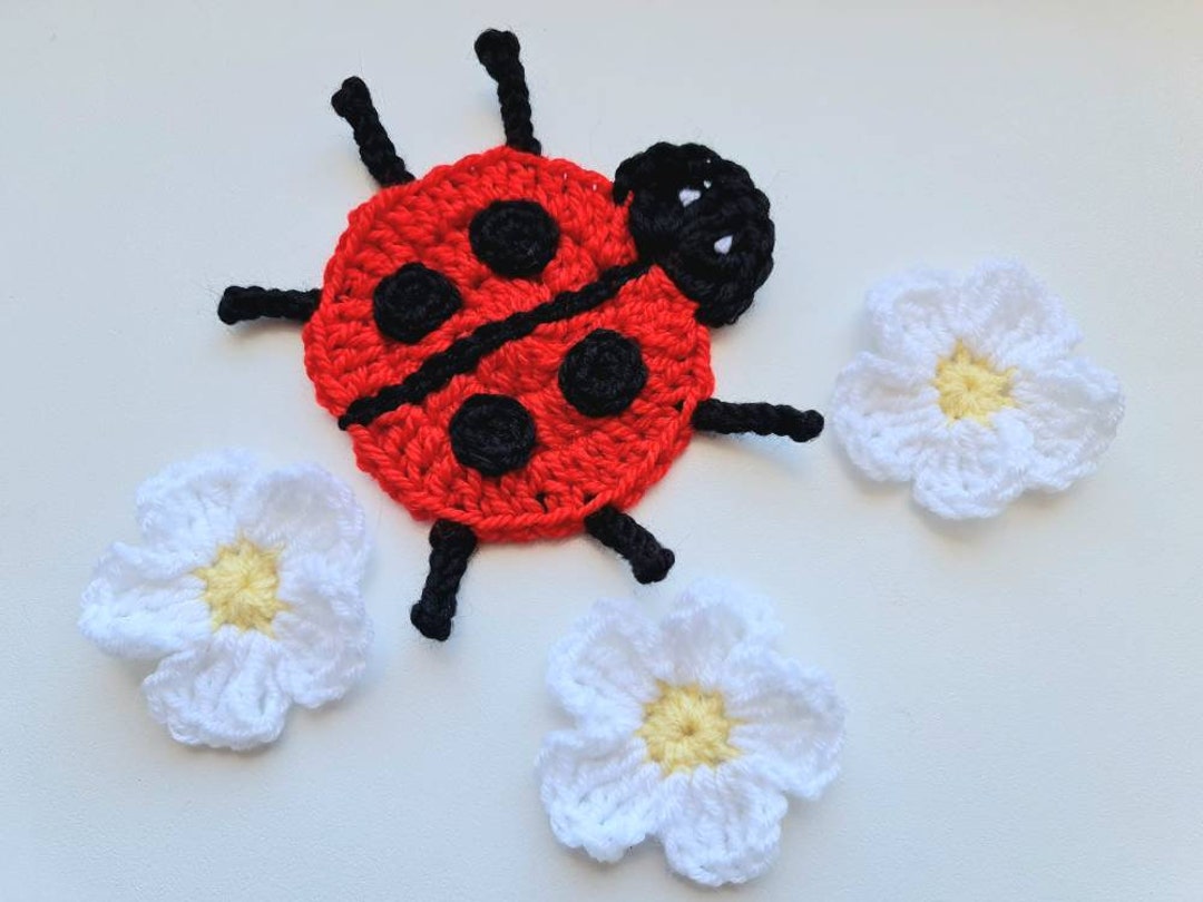 Ladybug Applique, Flower Applique, Crochet Ladybug, Summer Meadow ...
