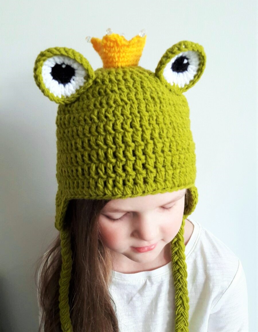 Crochet Frog Hat, Frog Princess, Frog Prince, Earflap Hat, Funny Hat ...