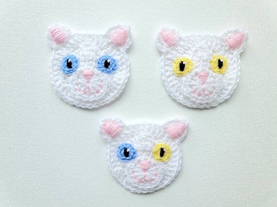 Cat Applique 3'' White Cat Crochet Applique Sewn on | Etsy