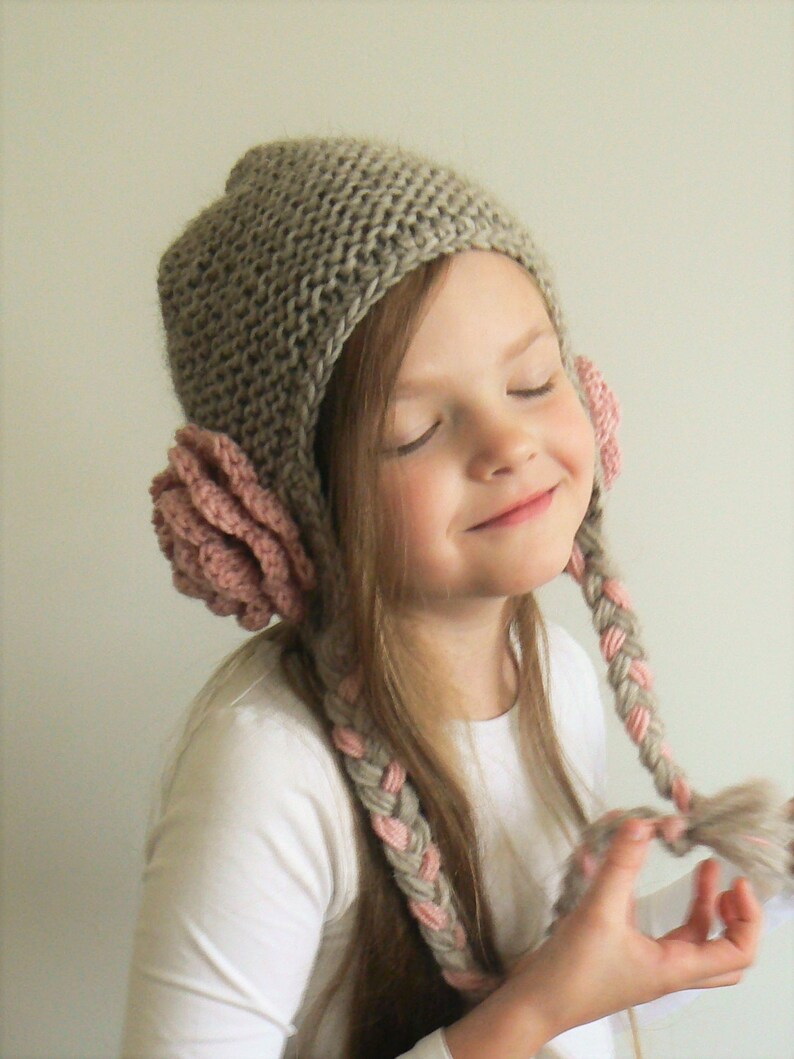Flower Hat Cute Girls hat Knit Hat Winter Outfit Teens | Etsy