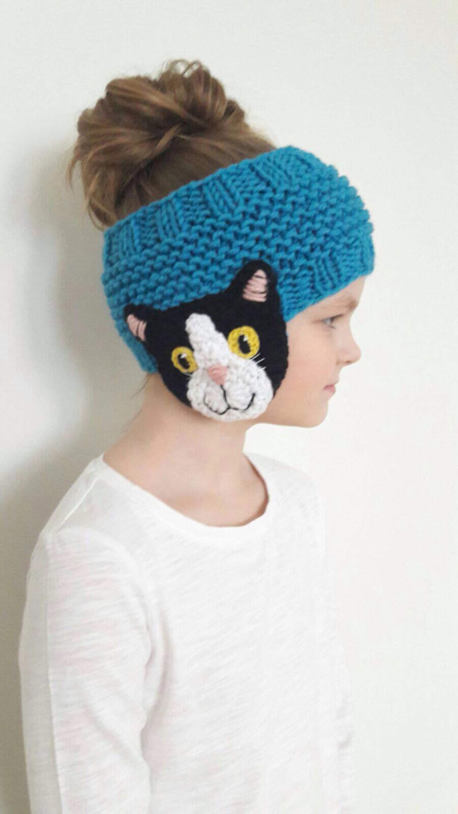 Knit Headband, Cat Headband, Ear Warmer, Messy Bun Hat, Cat Lover Gift ...