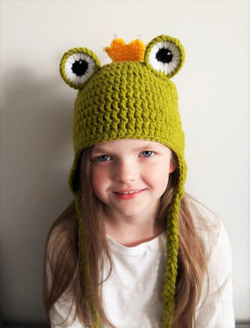 Crochet Frog Hat, Frog Princess, Frog Prince, Earflap Hat, Funny Hat ...