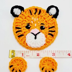 Tiger Applique 3'', Crochet Applique, Sewn on Applique, Crochet Tiger ...