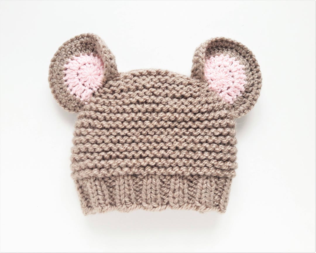 Mouse Hat, Knit Mouse Hat, Mouse Ears, Animal Hat, Mouse Beanie, Hat ...