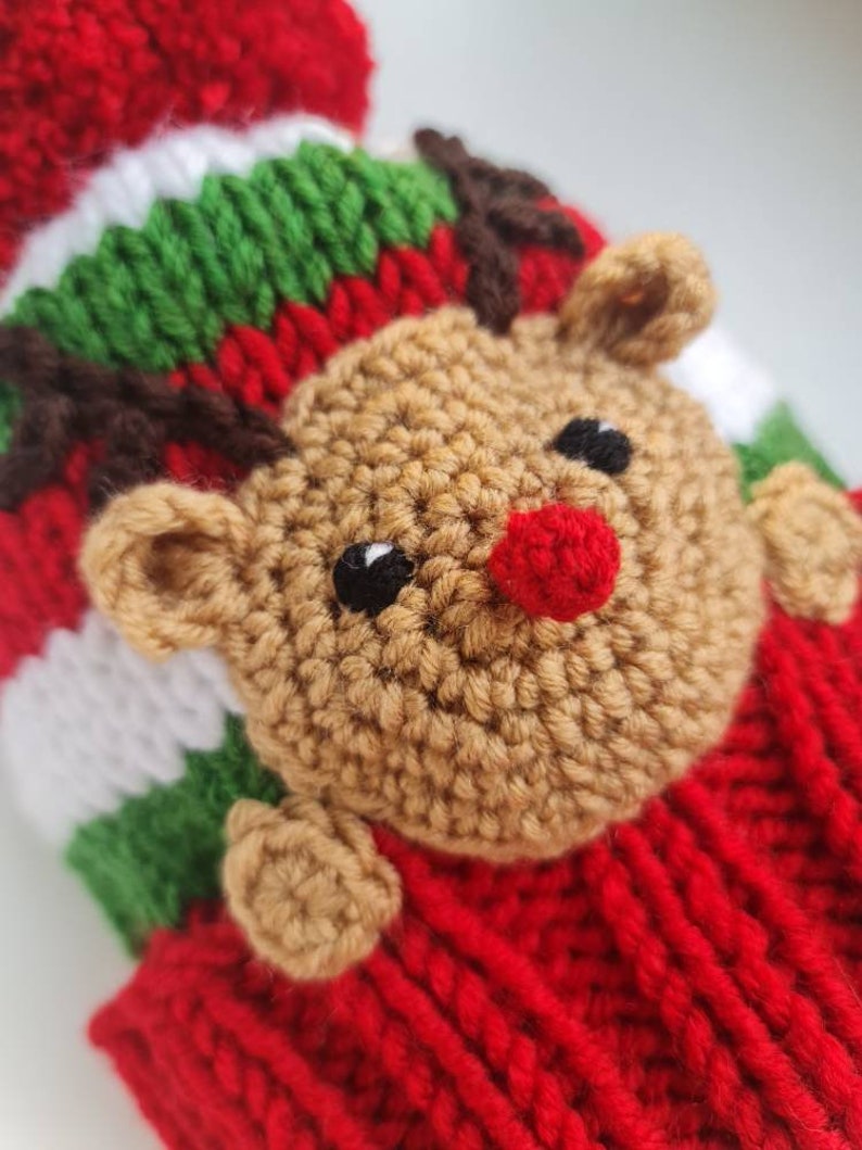 Reindeer Hat, Christmas Hat, Kids Winter Hat, Knit Hat, Pom Pom Hat ...