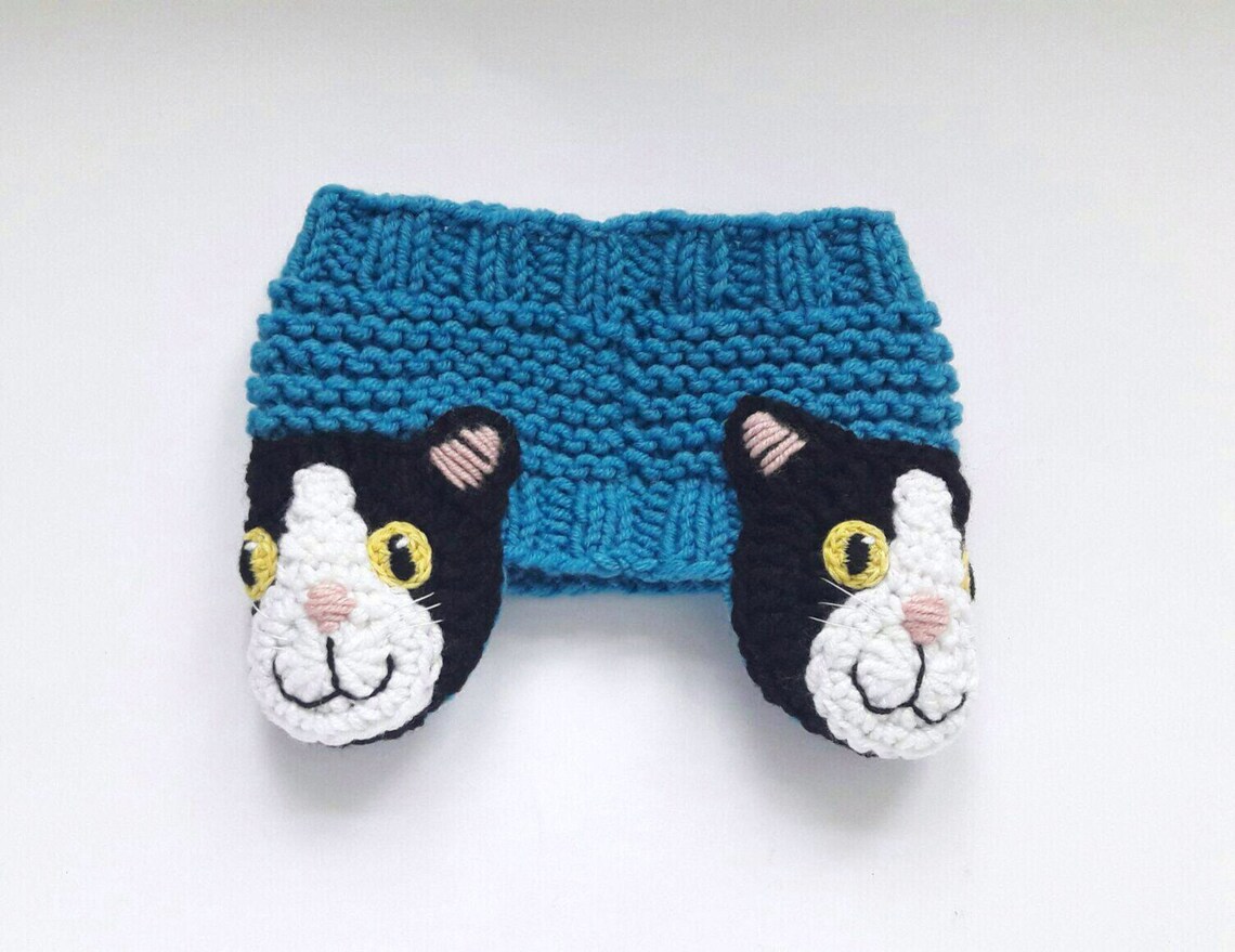 Knit Headband, Cat Headband, Ear Warmer, Messy Bun Hat, Cat Lover Gift ...