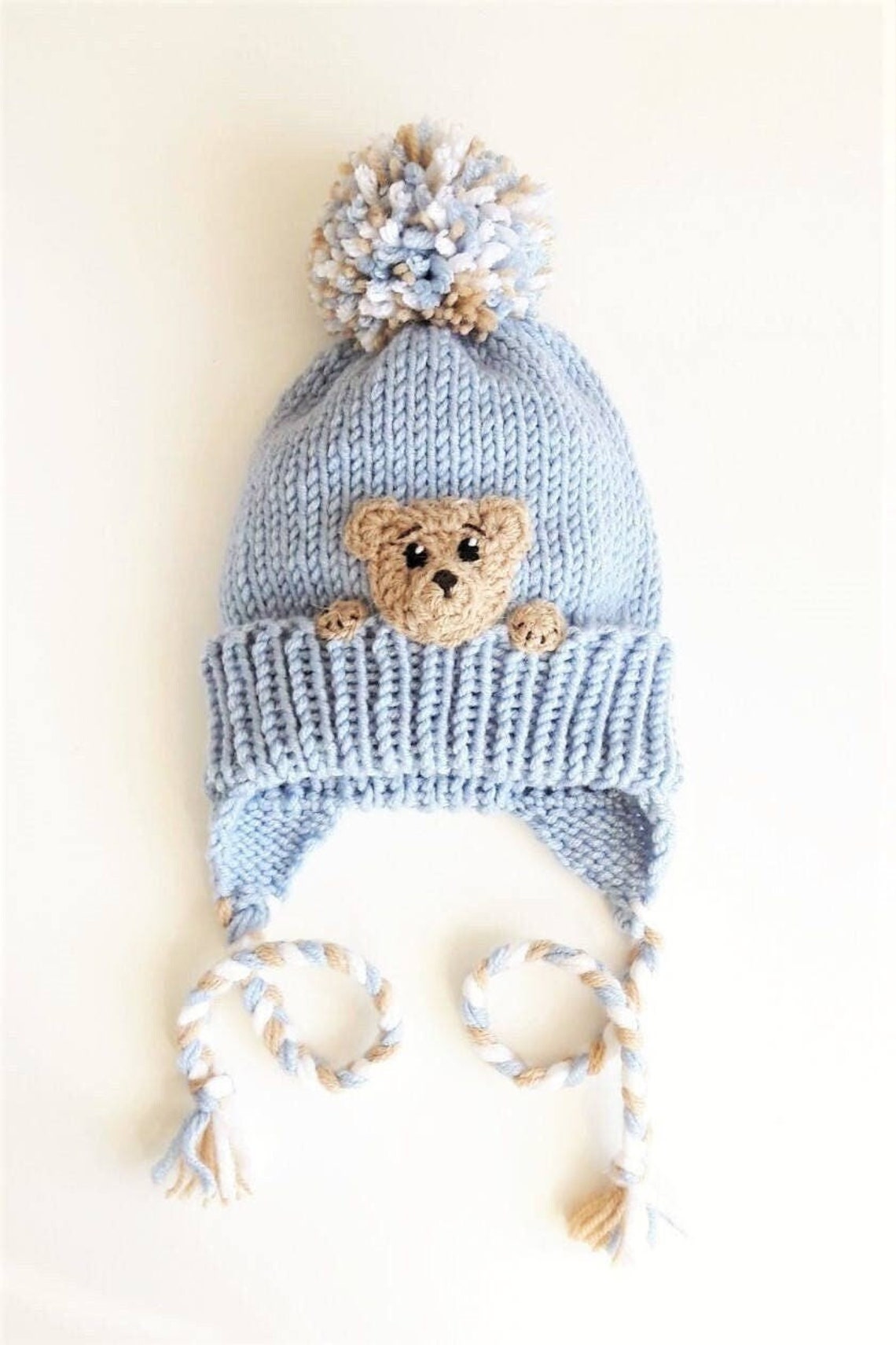 Teddy Bear Hat, Toddler Winter Hat, Kids Hat, Earflap Hat, Pom Pom Hat ...