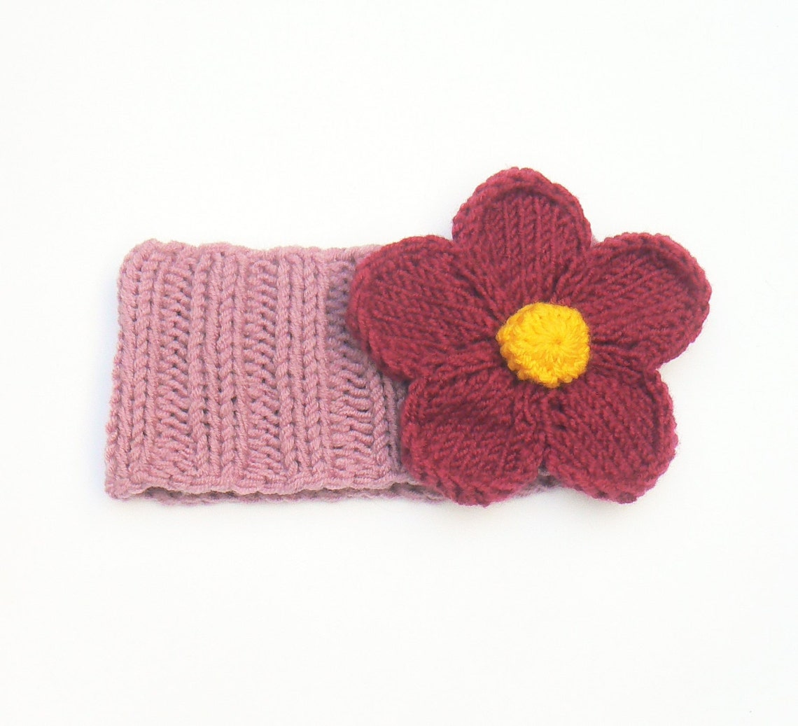 Flower Headband, Girls Headband, Knit Headband, Ear Warmer, Knit Head ...
