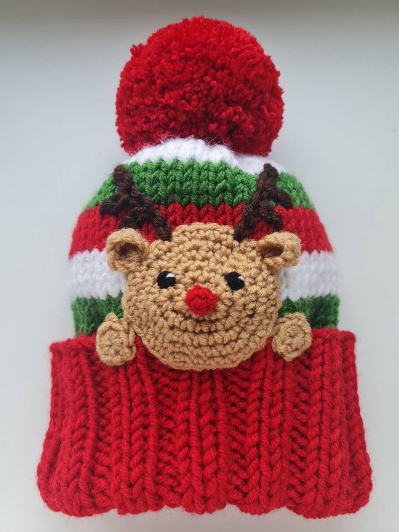 Reindeer Hat, Christmas Hat, Kids Winter Hat, Knit Hat, Pom Pom Hat ...