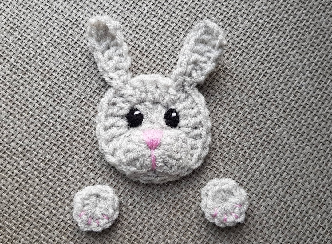 BUNNY Applique, Crochet Rabbit, Crochet Applique, White Bunny, Sewn on ...