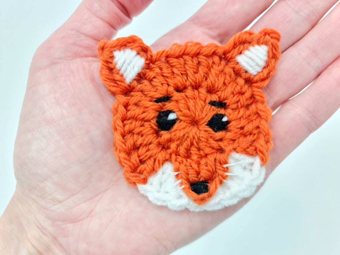 Fox Applique, Crochet Fox, Hat Applique, Animal Motif, Sewn on Applique ...